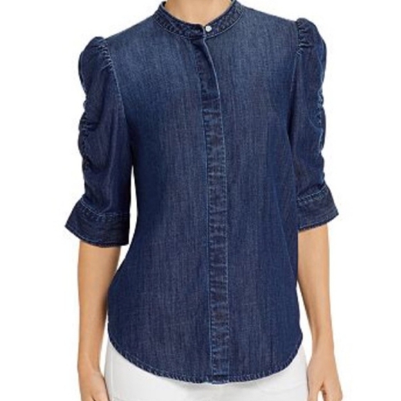Frame Denim | Tops | Frame Denim Charlie Puff Sleeve Chambray Button Up ...